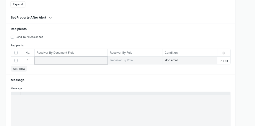 cant select another field in the selected document to enable the notification . only it allows ...