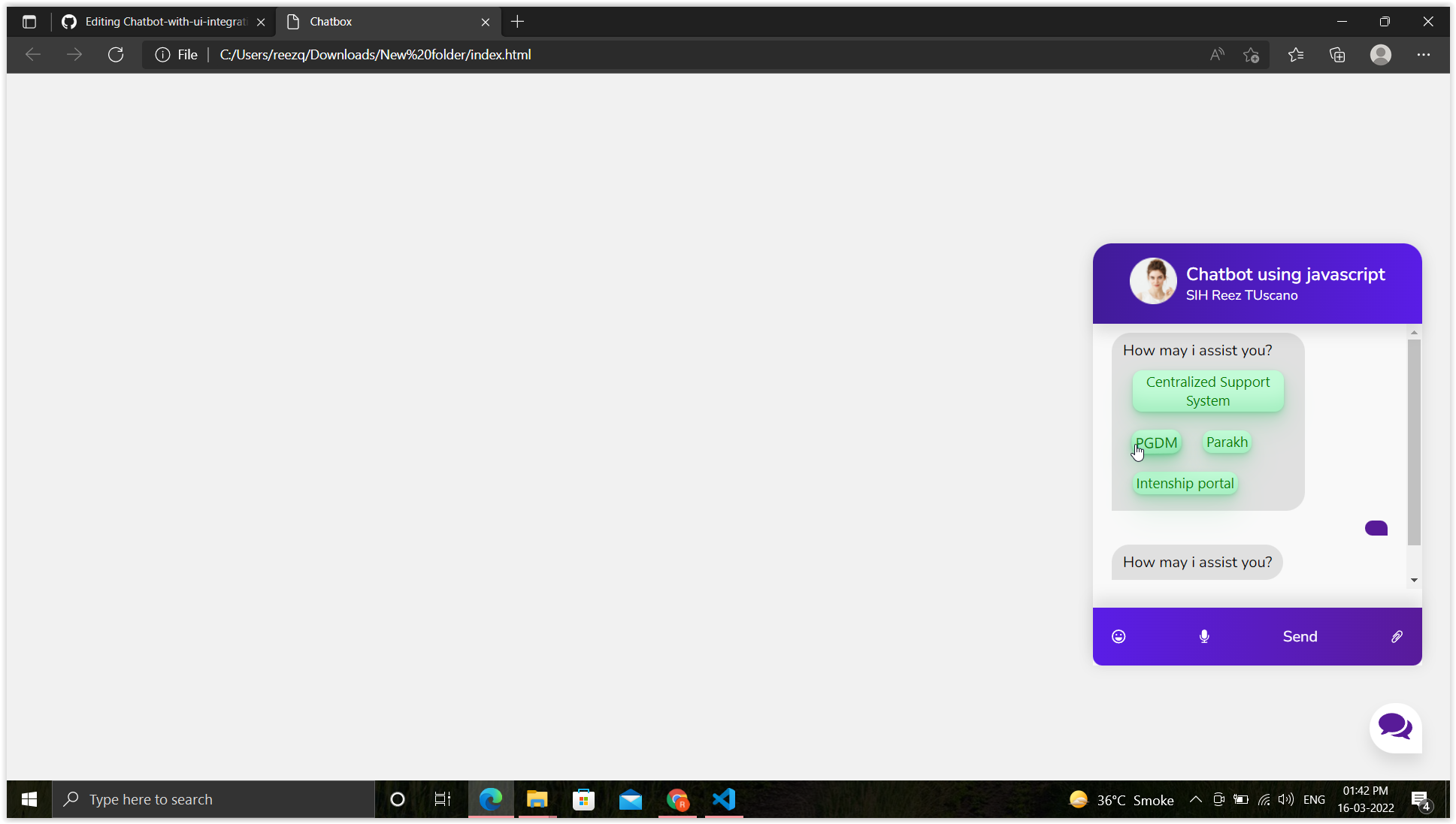 GitHub - ReezTuscano/Chatbot-with-ui-integration