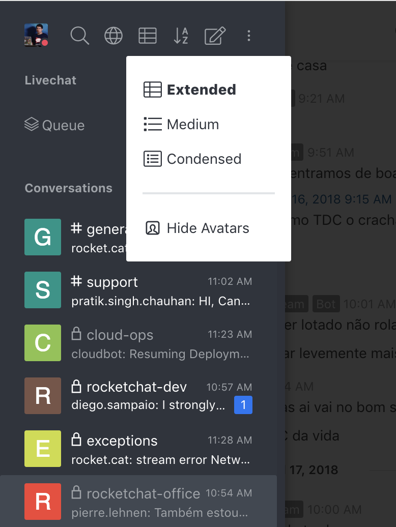 Button to hide the left panel · Issue #604 · RocketChat/feature-requests · GitHub