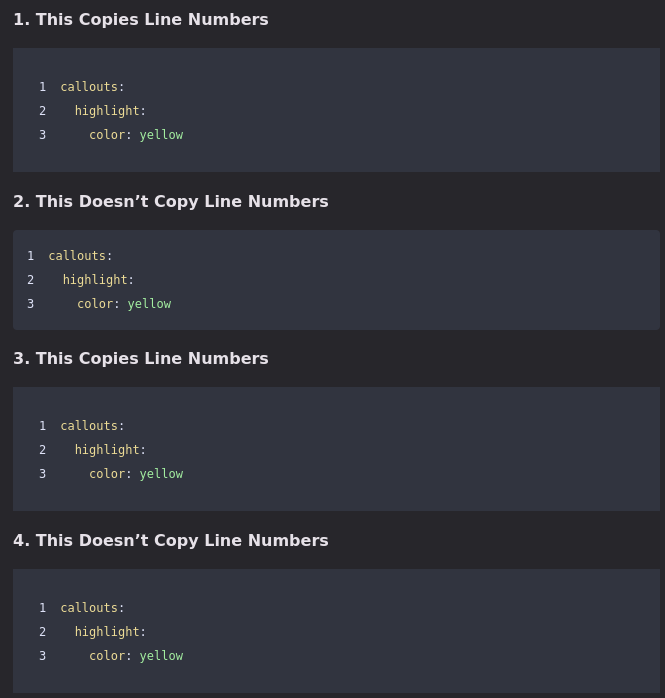 Copy Code Button Copies Line Numbers · Issue #1121 · just-the-docs/just-the-docs · GitHub