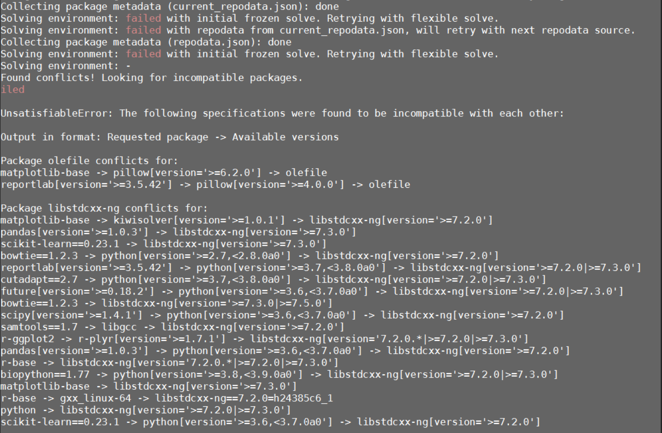 Conflicts and UnsatisfiableError · Issue #25190 · bioconda/bioconda-recipes · GitHub