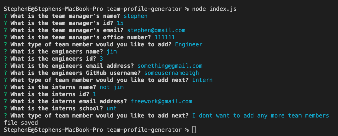GitHub - UsernameisStephen/team-profile-generator