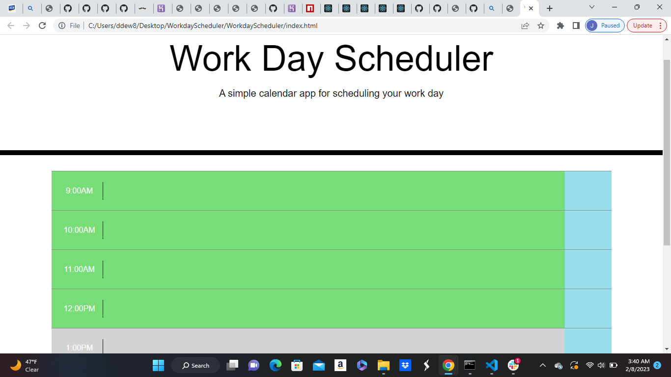 GitHub - turnerjeniah8/WorkdayScheduler GitHub - turnerjeniah8/WorkdayScheduler