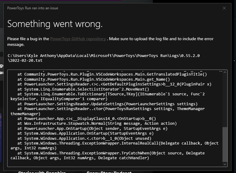Powertoys Ran Into An Issue · Issue 16467 · Microsoftpowertoys · Github
