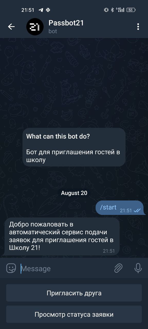 GitHub - Zaitun101/PassBot: Telegram PassBot for inviting guests to school_21 (Aka 42)
