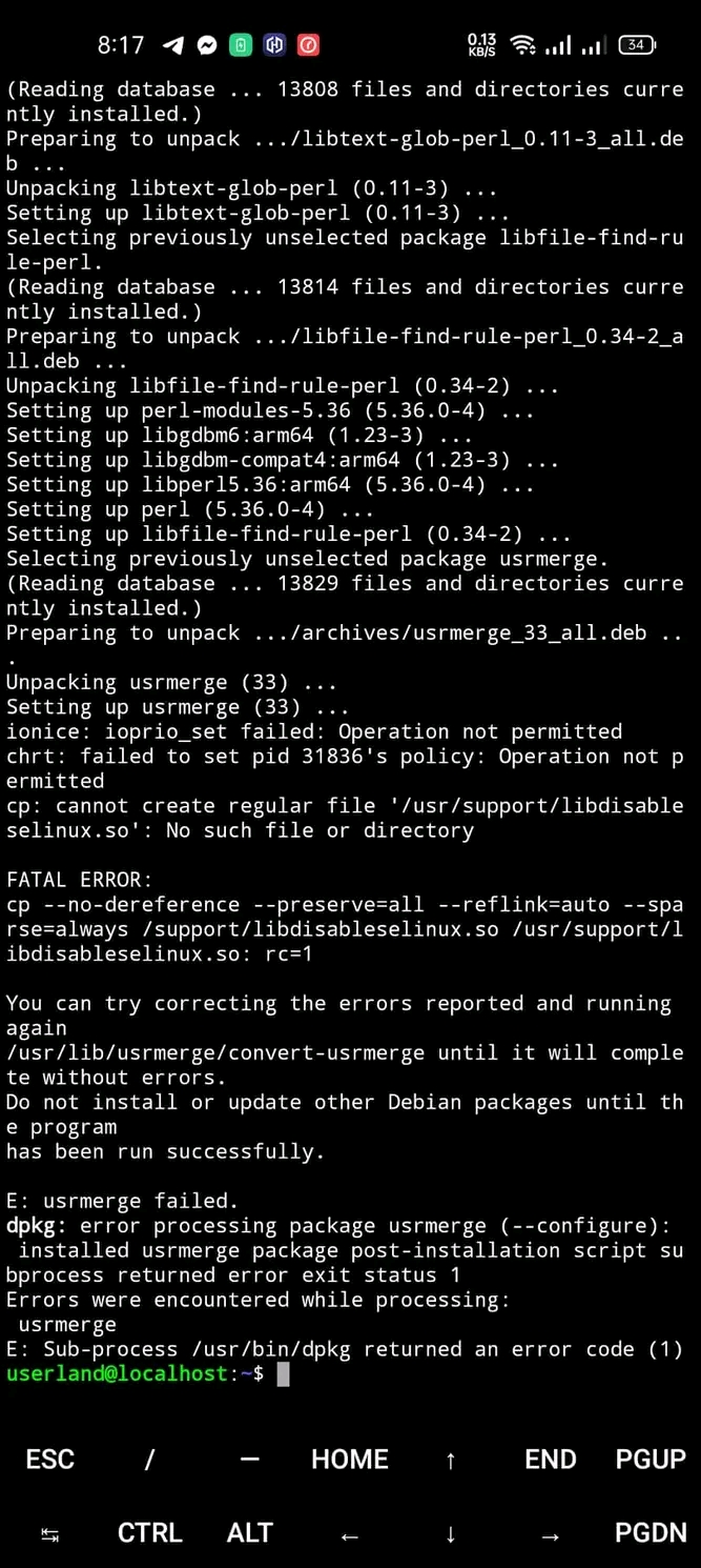 Bug report - [Package Broken] · Issue #1640 · CypherpunkArmory/UserLAnd · GitHub
