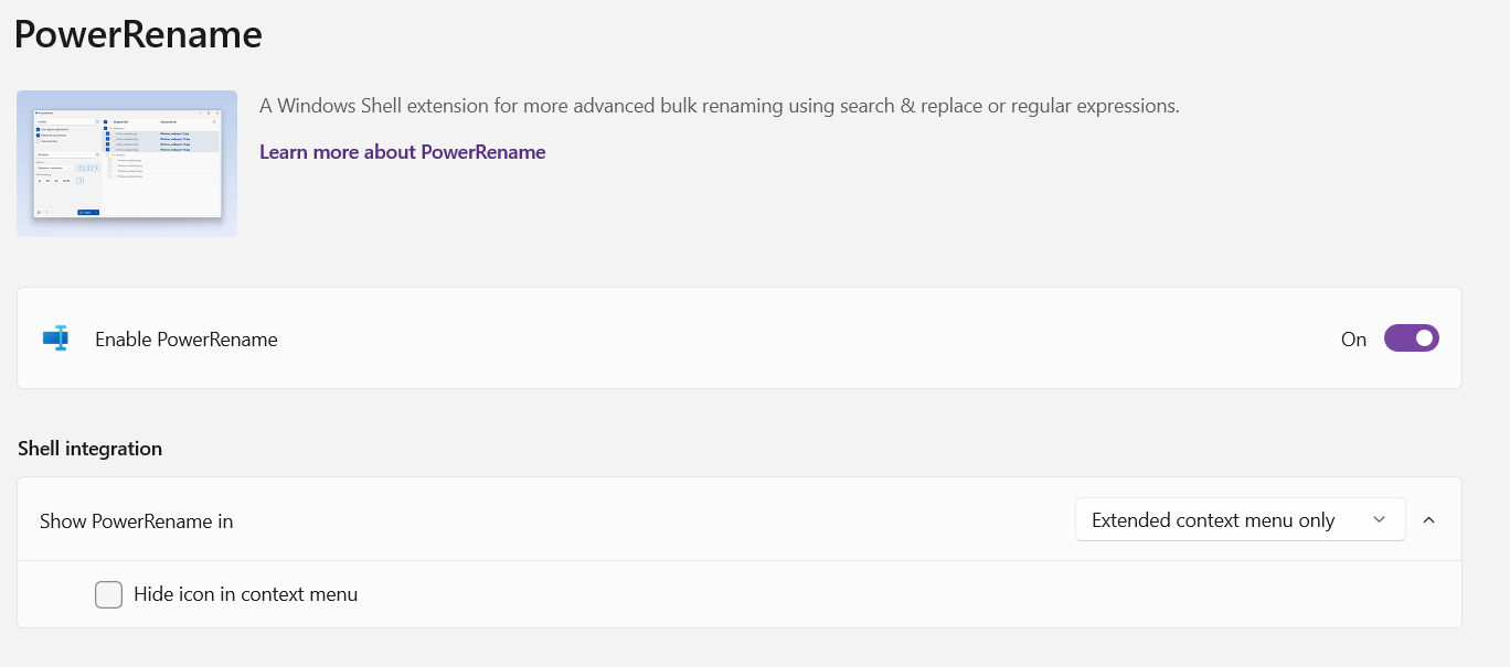 Power rename not shown in extended context menu · Issue #22307 · microsoft/PowerToys · GitHub