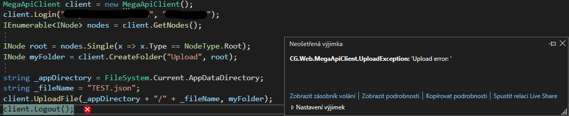 Exception in UploadFile · Issue #223 · gpailler/MegaApiClient · GitHub