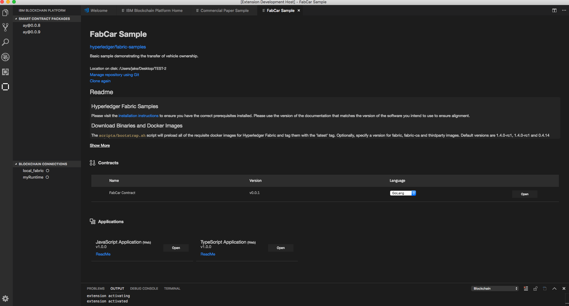 As A Developer I Would Like To Import And Use Sample Smart Contract Projects · Issue 321 · Ibm