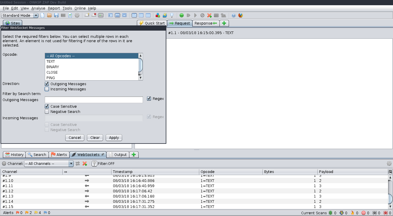 regex filter on websocket · Issue #1382 · zaproxy/zaproxy · GitHub