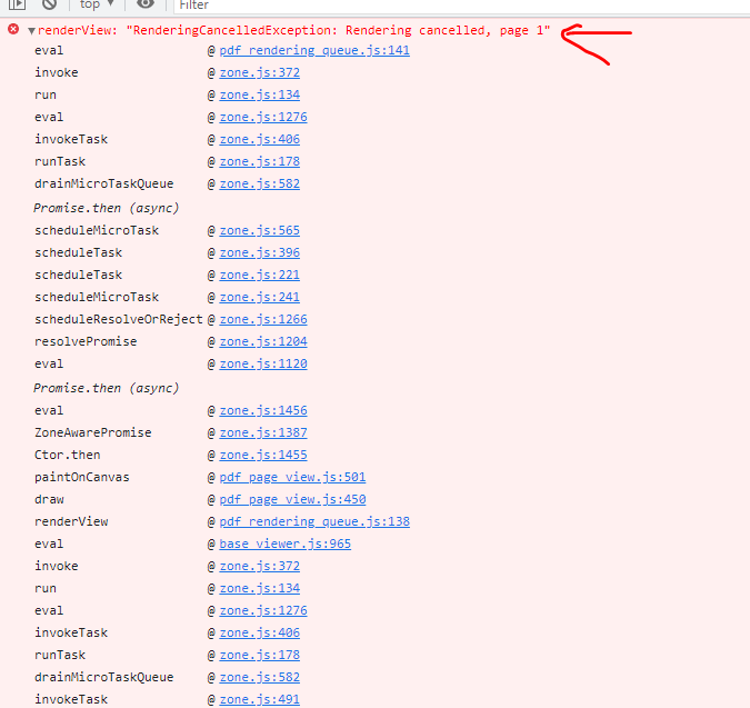 Getting 'renderView: "RenderingCancelledException: Rendering cancelled, page 1"' error after ...