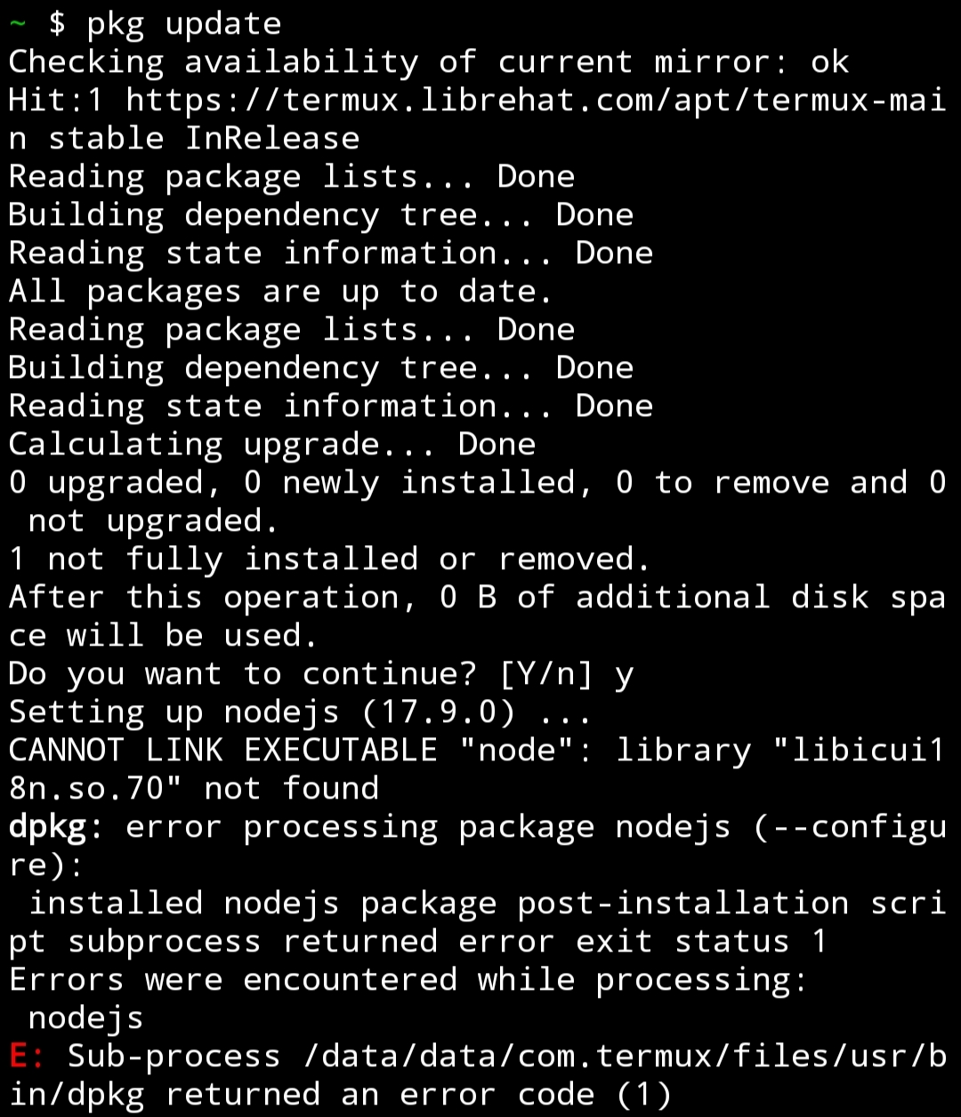 [Bug]: Cant install nodejs · Issue #9996 · termux/termux-packages · GitHub