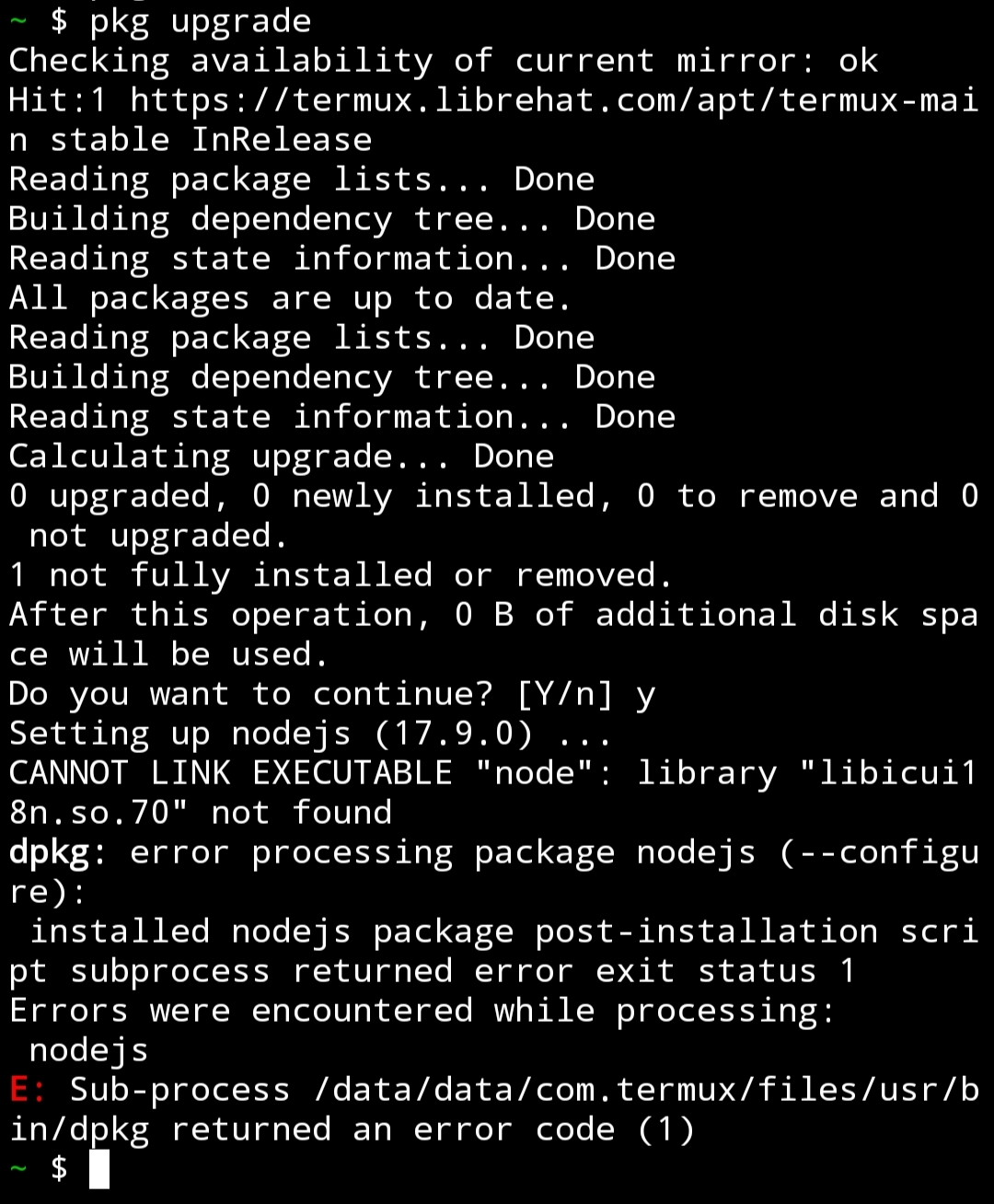 [Bug]: Cant install nodejs · Issue #9996 · termux/termux-packages · GitHub