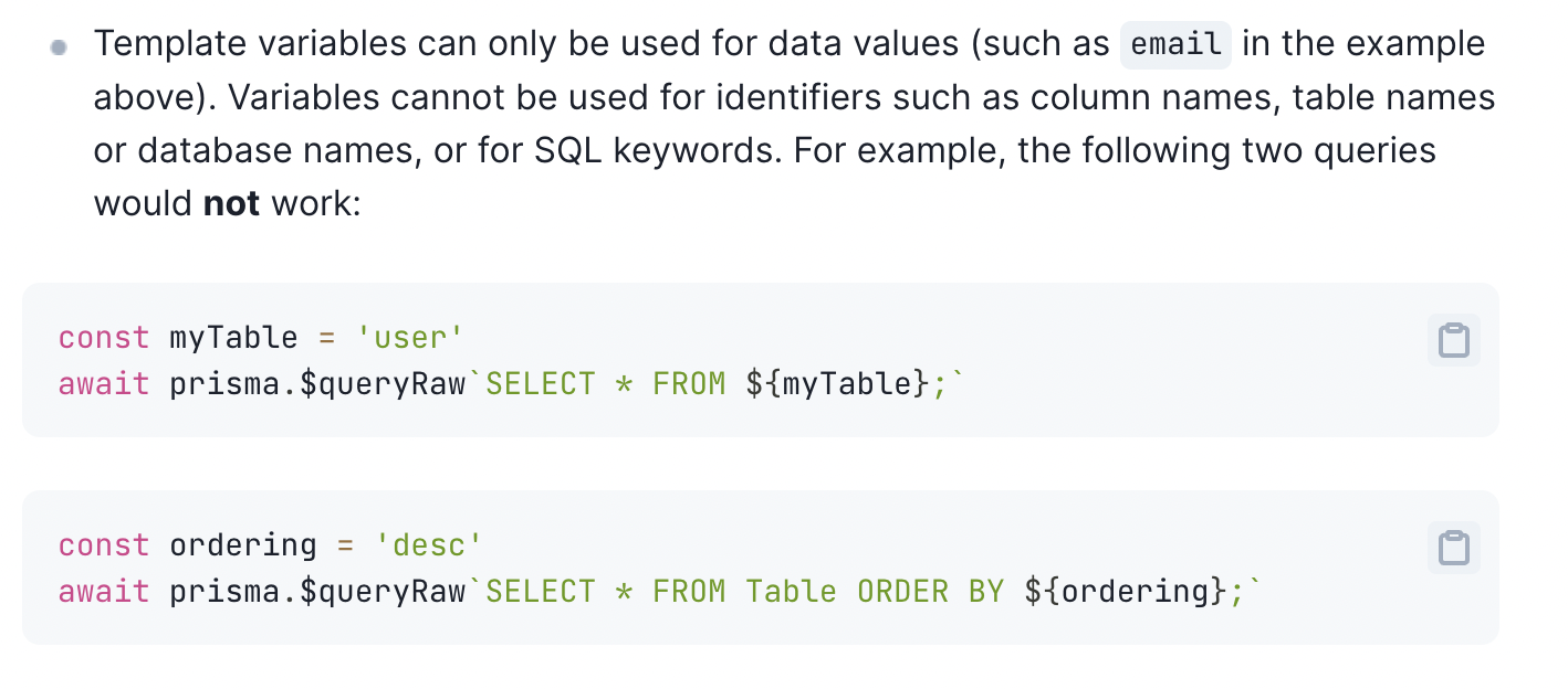 String template not working in $queryRaw with postgres · Issue #5083 · prisma/prisma · GitHub