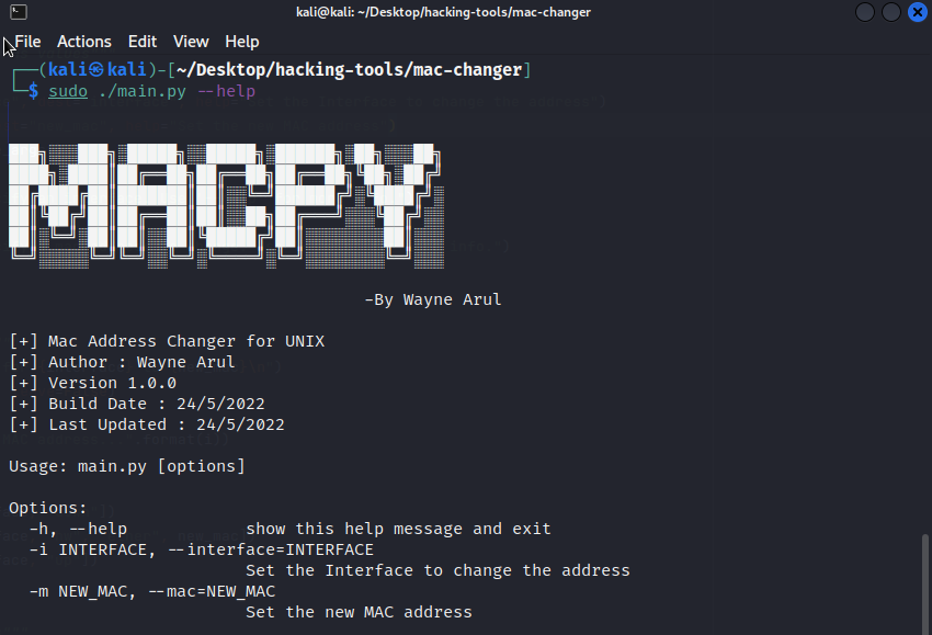 GitHub - Wayne-arul/mac-changer: MAC address changer for Linux