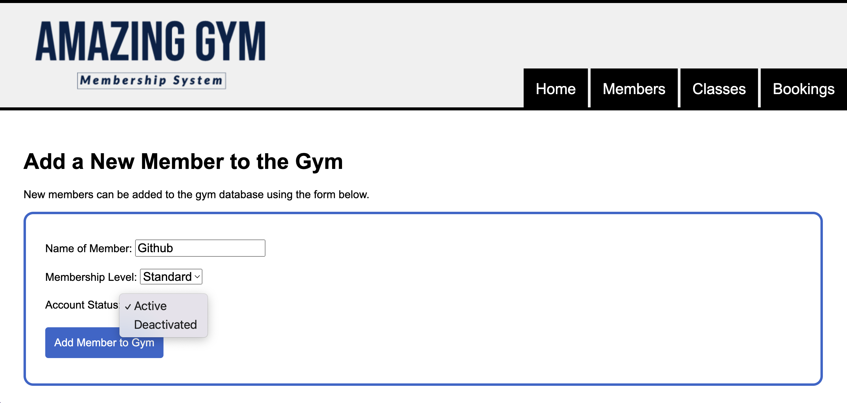 Github Kevinmuldoon Github Gym Membership System
