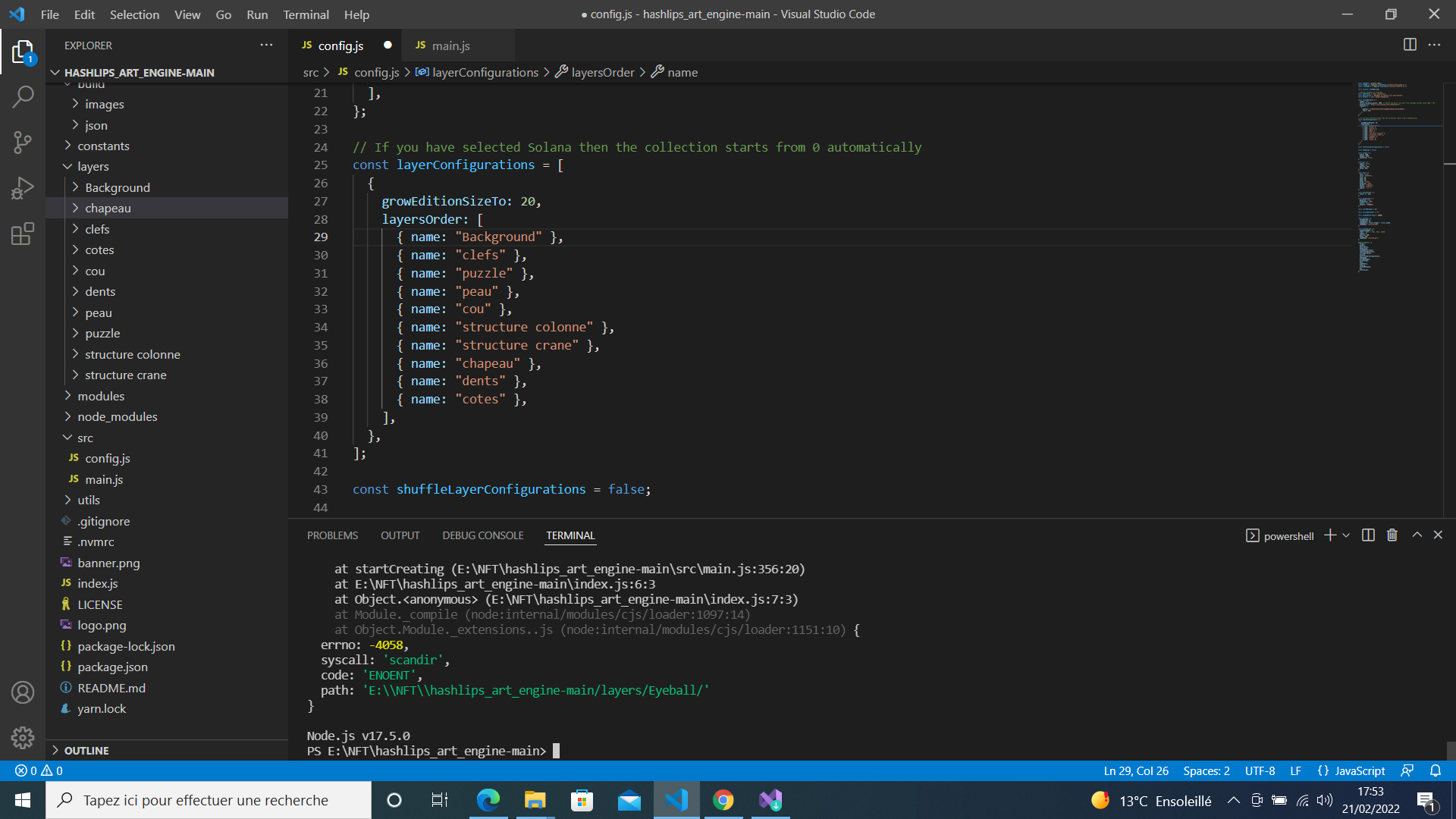 Erreur commande node index. js · Issue #785 · HashLips/hashlips_art_engine · GitHub