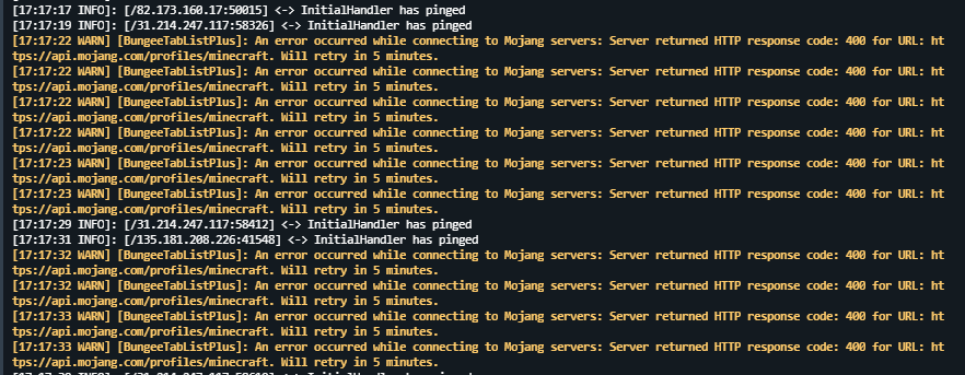Console spam "connecting to Mojang servers" error code 403 and 400 · Issue #648 · CodeCrafter47 ...