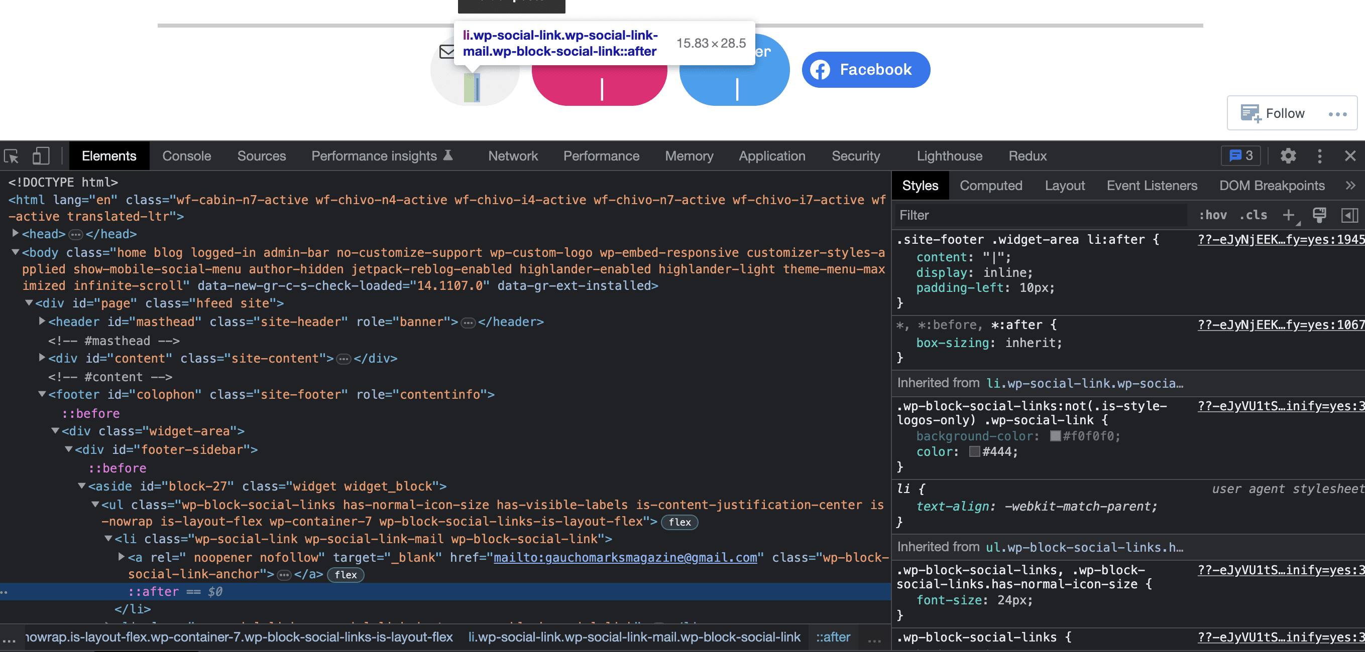 Apostrophe 2: Social Icons block in Footer Widget area is picking up list CSS, adding extra ...