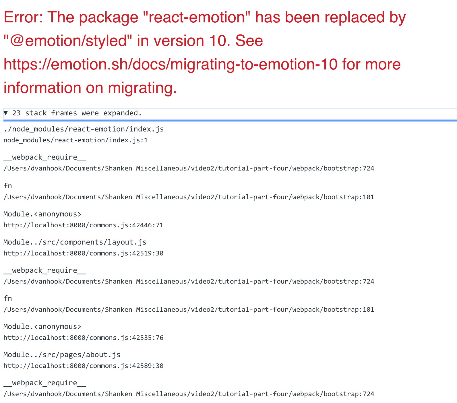 Tutorial Part Four Has Problems With Old Version Of Emotion · Issue 10182 · Gatsbyjsgatsby