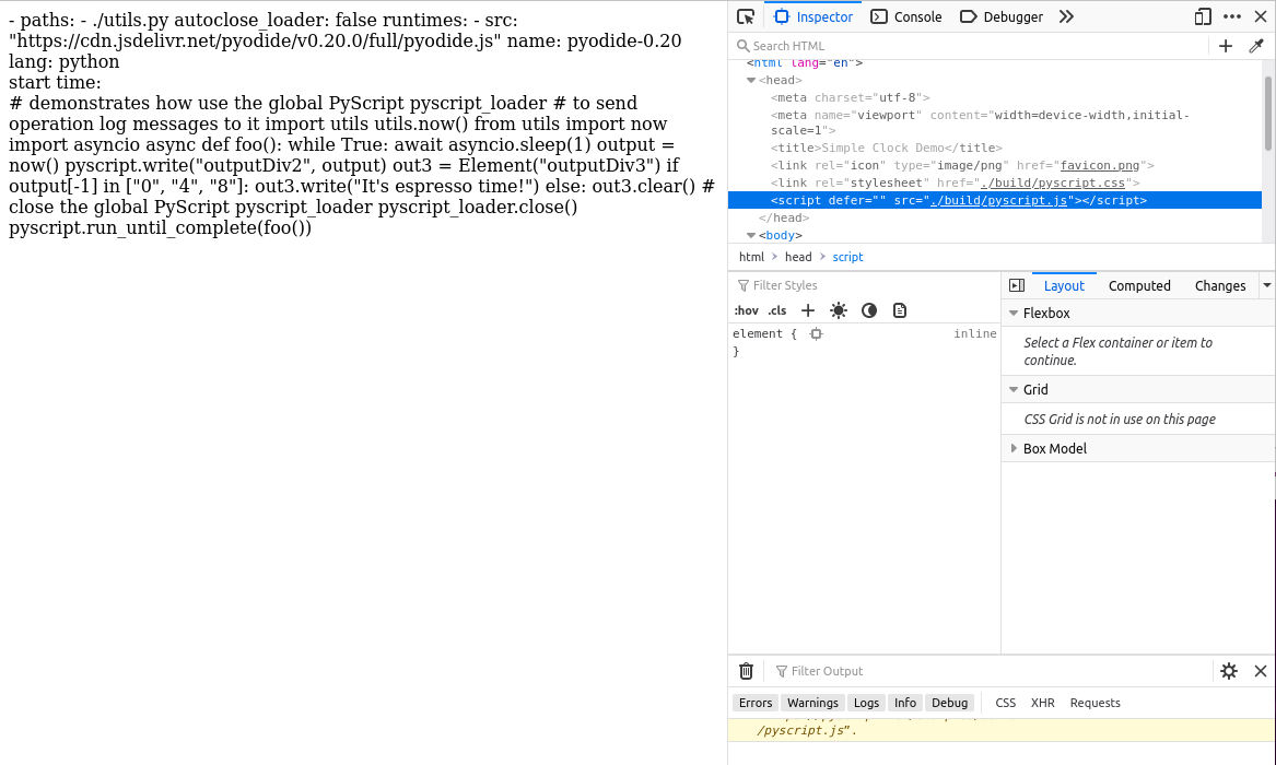 Clock demo fail · Issue #495 · pyscript/pyscript · GitHub