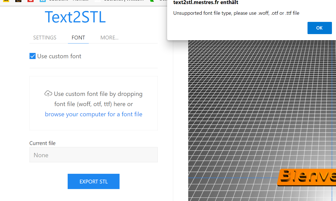 custom font won't upload · Issue #52 · romgere/text2stl · GitHub