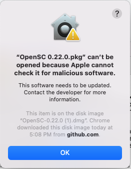 Cannot install OpenSC 0.22.0 dmg on MacOS · Issue #2545 · OpenSC/OpenSC · GitHub