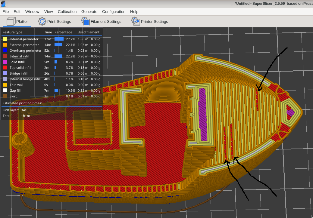 Unwanted 'Top Solid Infill' halfway on the front deck slope lines part ...
