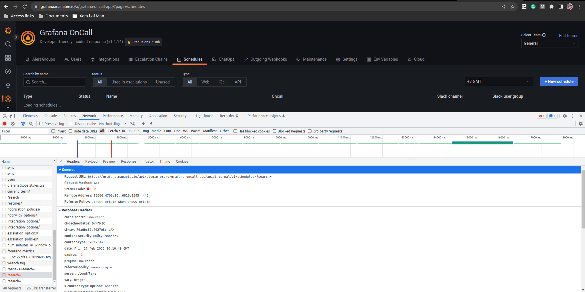 Schedules page can't load the on-call calendars · Issue #1338 · grafana/oncall · GitHub