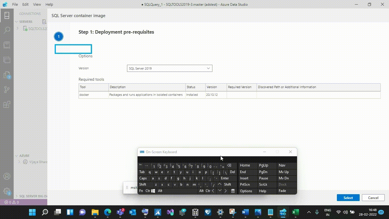 A11y_AzureDataStudio_New deployment - SQL Server container image_Screen reader: Narrator is ...