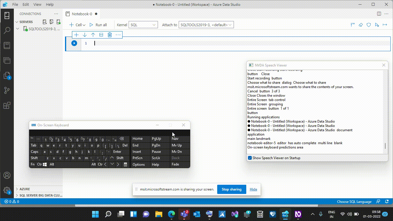 A11y_AzureDataStudio_Notebooks - Run_Screen Reader: Narrator is not announcing output of the ...
