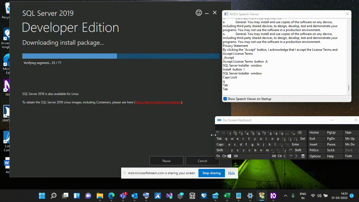 A11y_AzureDataStudio_New deployment - SQL Server on Windows_ Status Messages:Status messages is ...