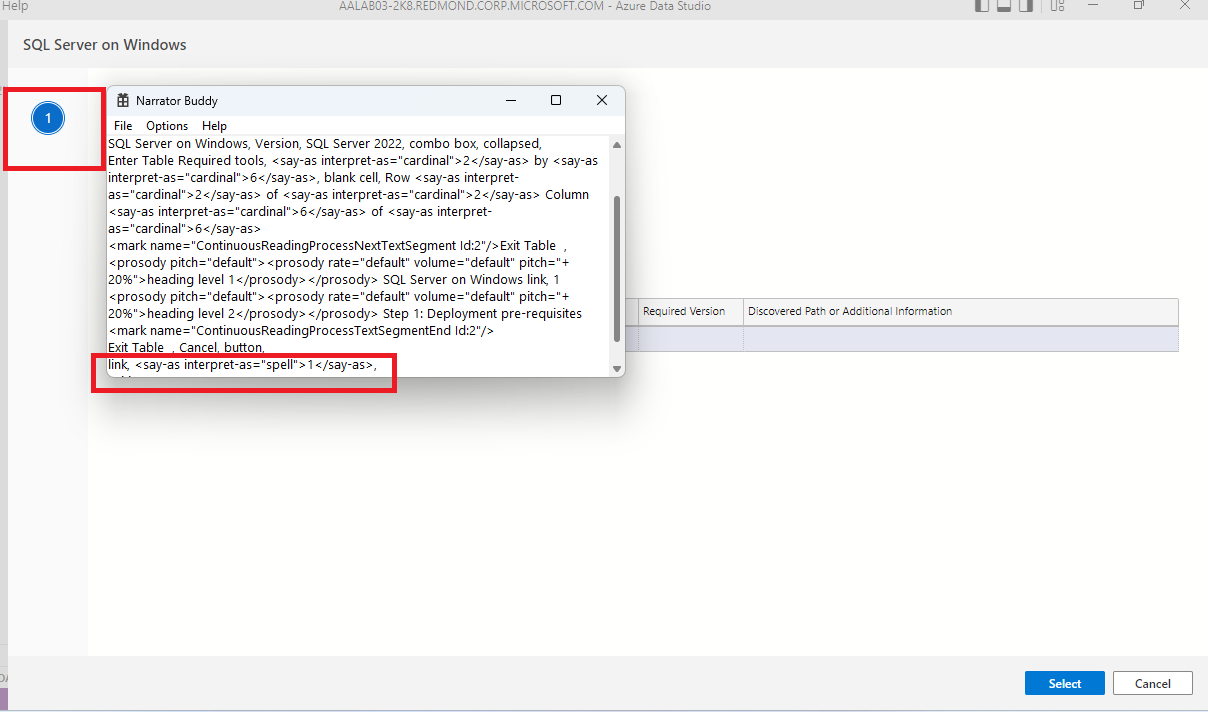 A11y_AzureDataStudio_New deployment - SQL Server container image_Screen reader: Narrator is ...