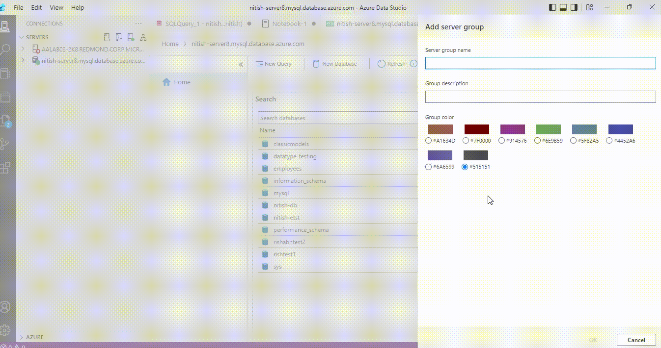 A11y_MySQLextensionforAzureDataStudio_Create new server group_Info and Relationships:In "Add ...