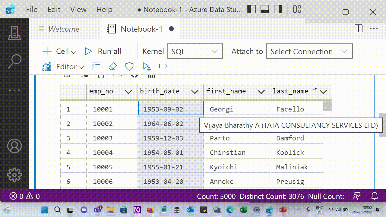 A11y_AzureDataStudio_Notebooks - Run_Resize:On 200 % Zoom, Some of the content like Sort ...