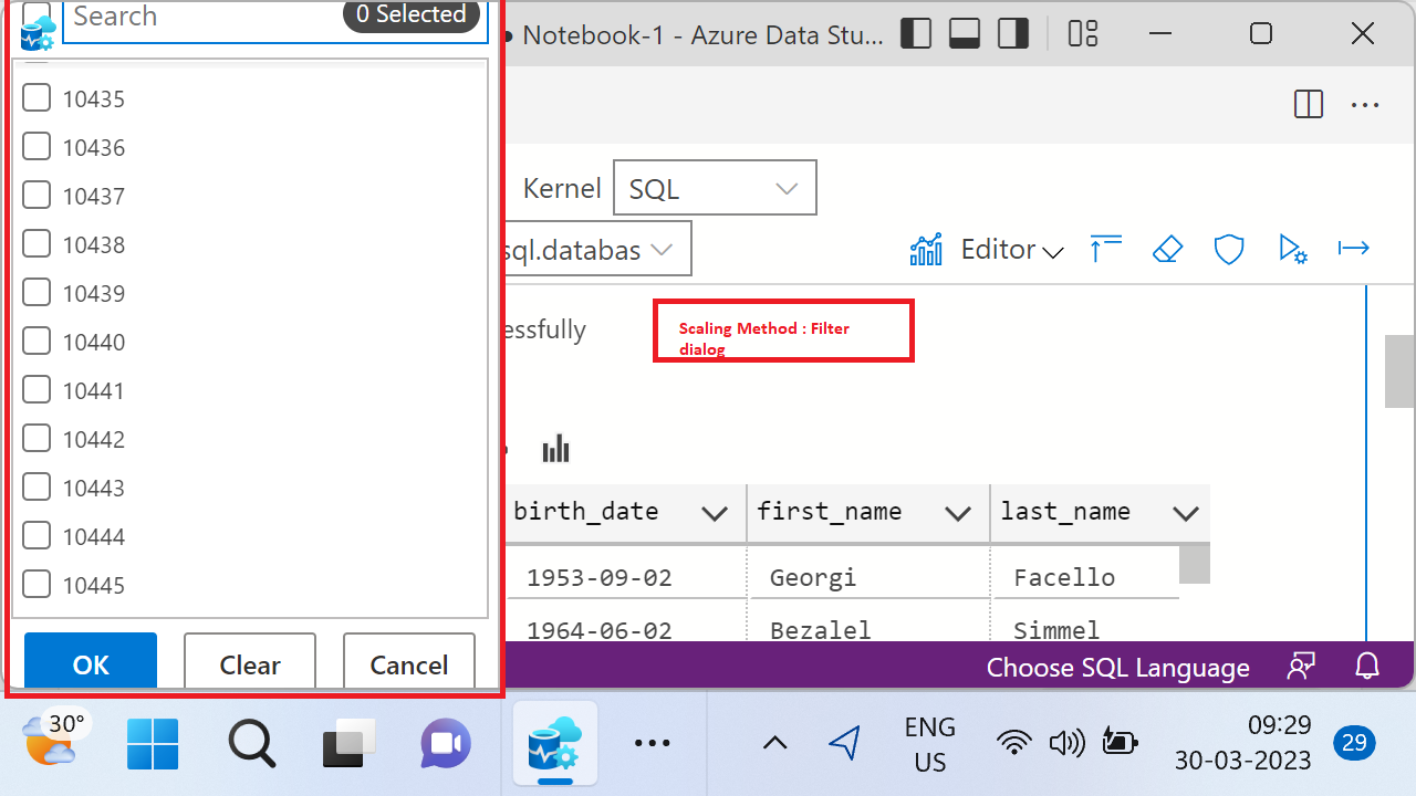 A11y_AzureDataStudio_Notebooks - Run_Resize:On 200 % Zoom, Some of the content like Sort ...