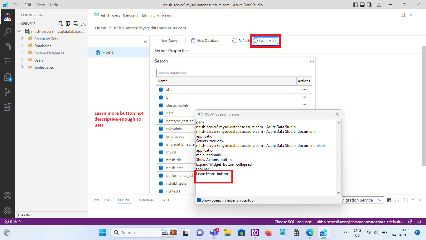 A11y_MySQLextensionforAzureDataStudio_New deployment Azure Database for ...