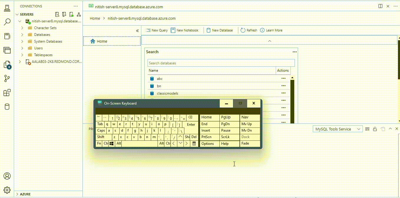 A11y_MySQLextensionforAzureDataStudio_Dashboard_High Contrast:In High Contrast Aquatic/ Desert ...