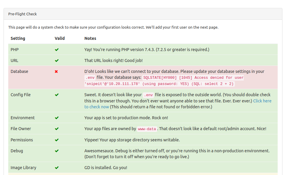Snipeit tries to access DB with wrong user · Issue #11009 · grokability/snipe-it · GitHub