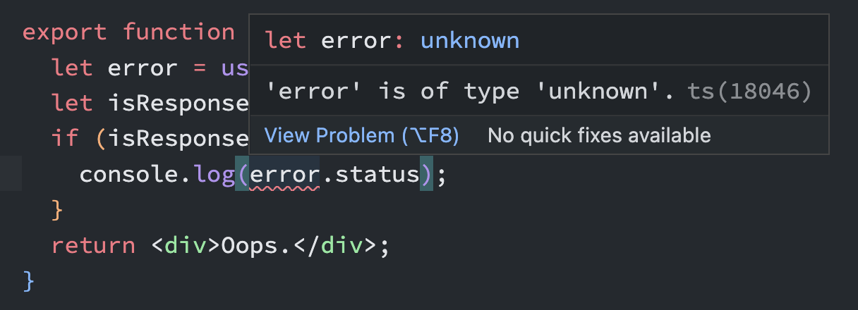 `isRouteErrorResponse` types are wrong? · Issue #5797 · remix-run/remix · GitHub