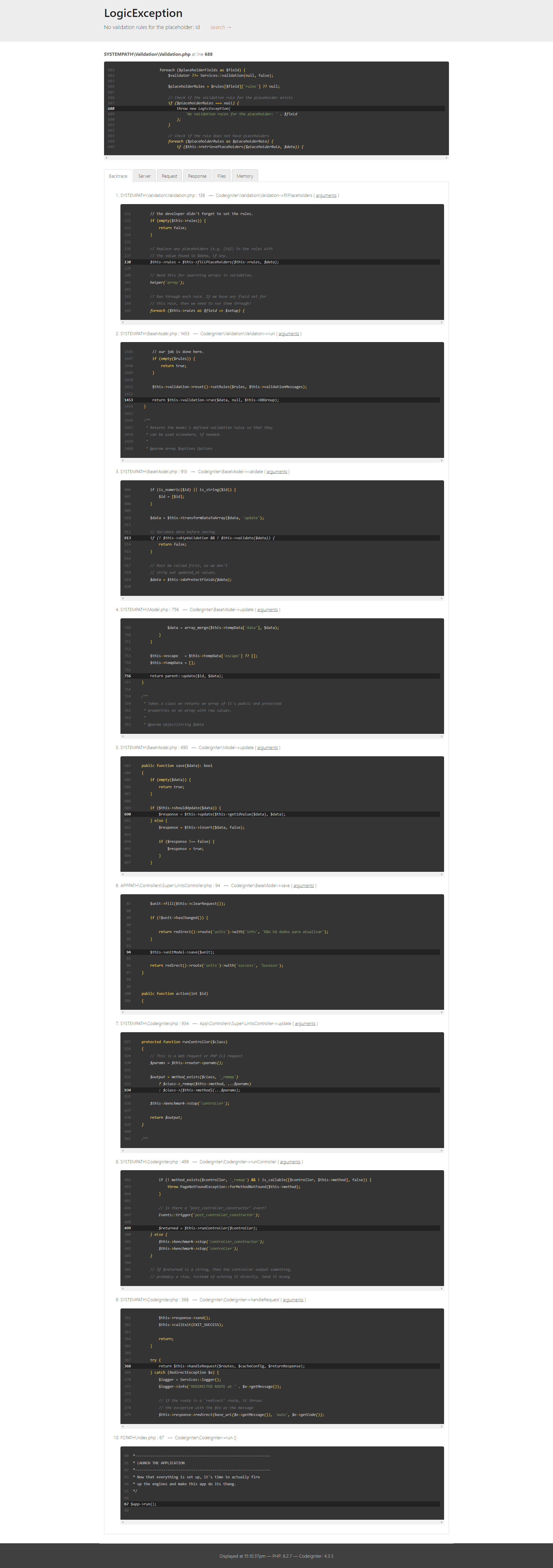 LogicException: No validation rules for the placeholder: id · Issue #7605 · codeigniter4 ...