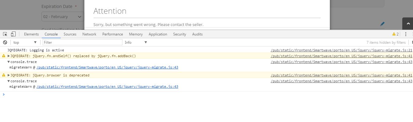 checkout with credit card issue (sorry but something went wrong message when checkout with ...