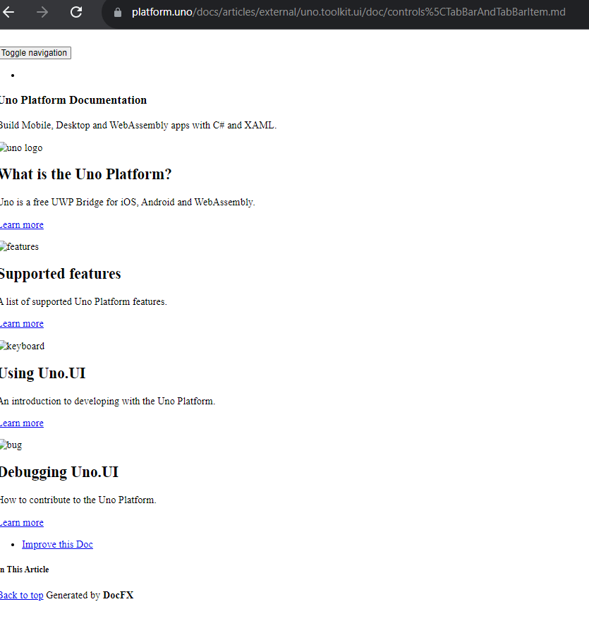 Broken Links and Layout Broken link target · Issue #456 · unoplatform/uno.toolkit.ui · GitHub