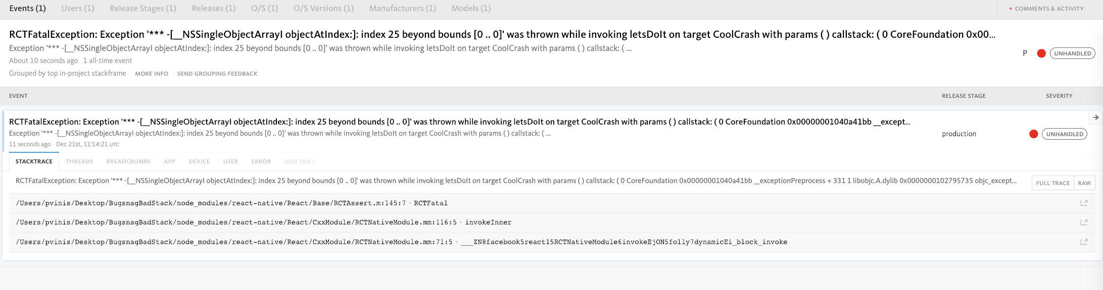 Native Stacktrace Looks Bad · Issue 300 · Bugsnag Bugsnag React Native · Github