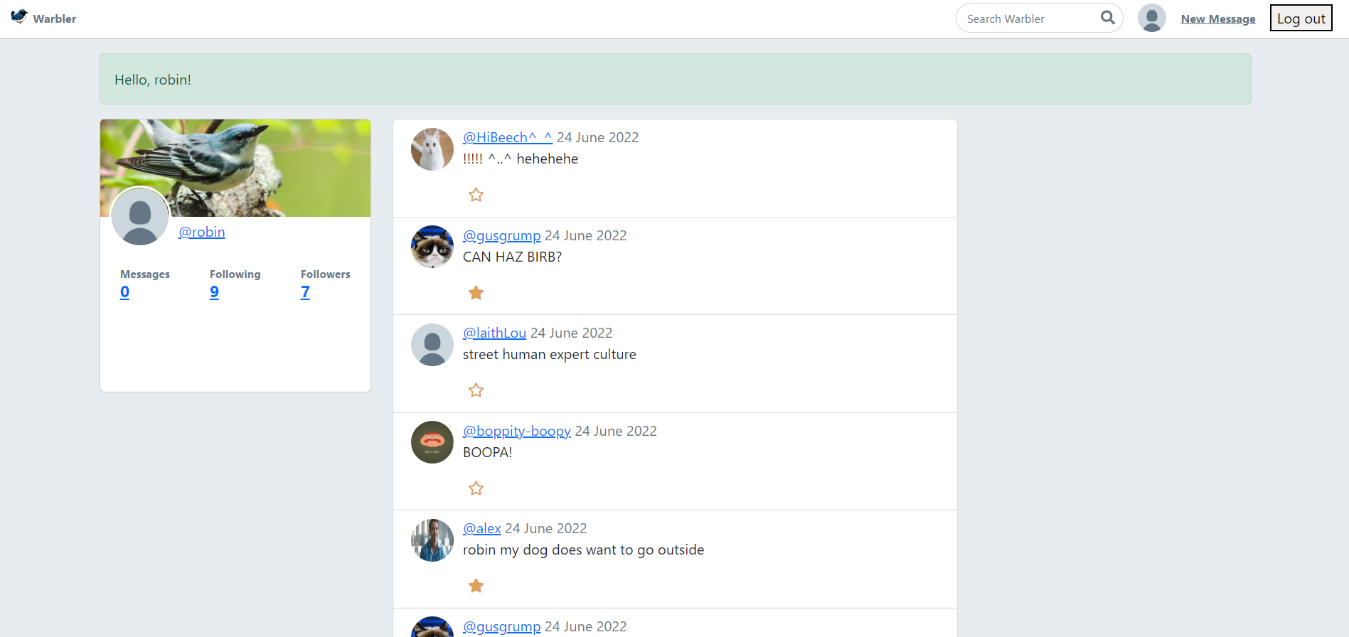 GitHub - robinnsheen/flask-warbler