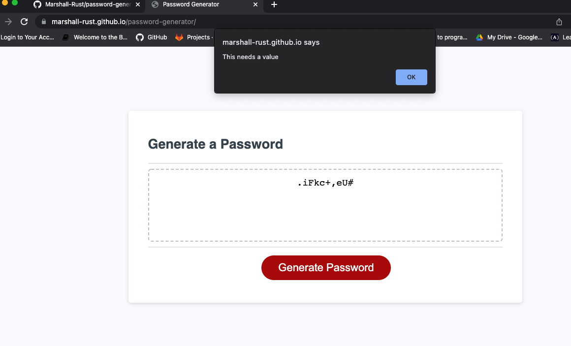 GitHub - Marshall-Rust/password-generator: homework for week 3 javacript. Need to make a ...