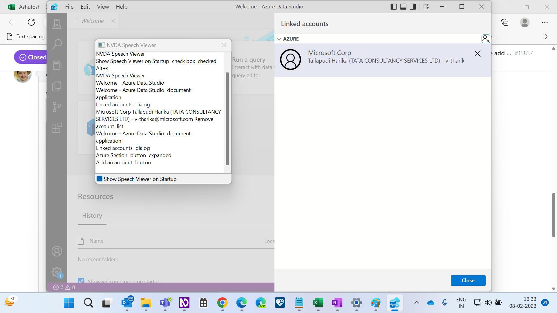 A11y_SQL Azure Data Studio_Add an Azure account_Add an Azure account_Screenreader:Screenreader ...