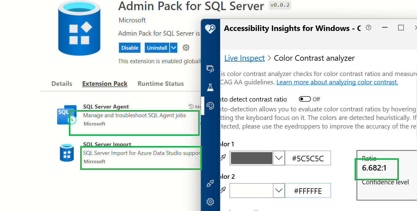 A11y_SQLAzureDataStudio_Extension_Install-UninstallExtension_ColorContrast: Color contrast ratio ...