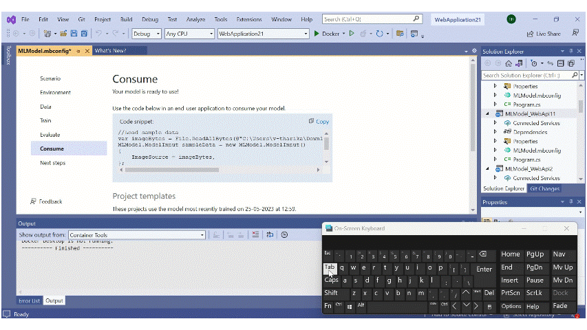 A11y_Model Builder_Model Builder_Consume_Keyboard: With keyboard "Add to solution" and "Next ...