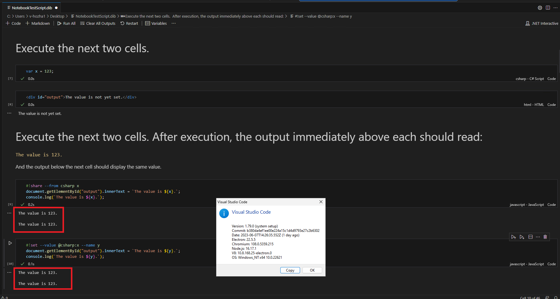 Polyglot Notebook: [DevExE2E][Regression] The execution results of javascript code are shown ...